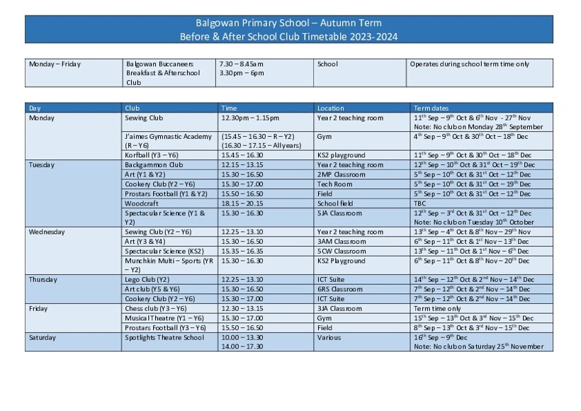 Clubs - Balgowan School